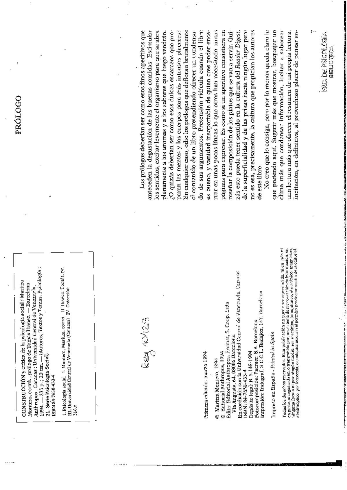 Construcción y Crítica de la Psicología Social - Maritza Montero (PSICO ...