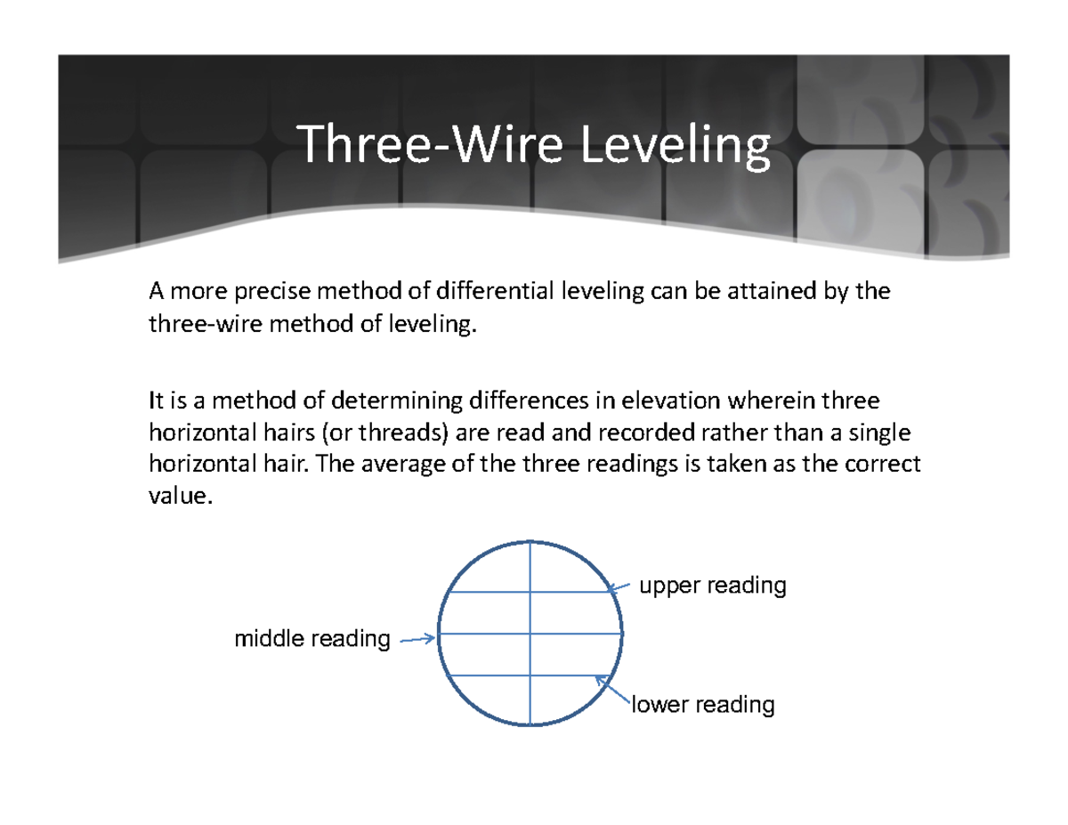 2.6 Three-Wire Leveling - Three-Wire Leveling A more precise method of differential leveling can ...