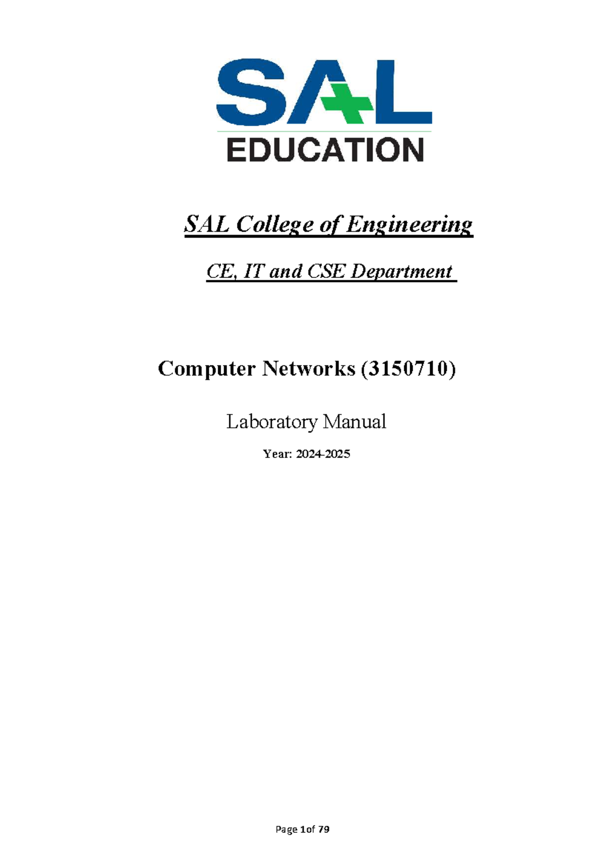Computer Networks Laboratory Manual (3150710) - 2024 Edition - Studocu