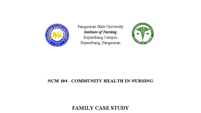 NCM 104 Final Case Study: Community Health Nursing Family Assessment ...