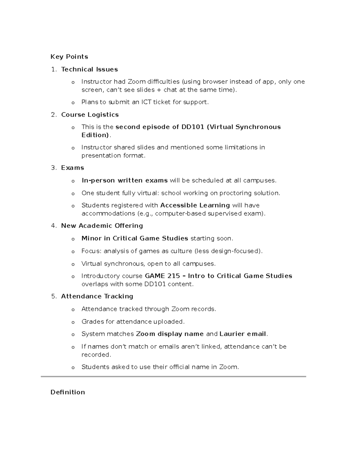 DD101 Lecture 2 Notes: Technical Issues, Exams & Game Design Insights ...