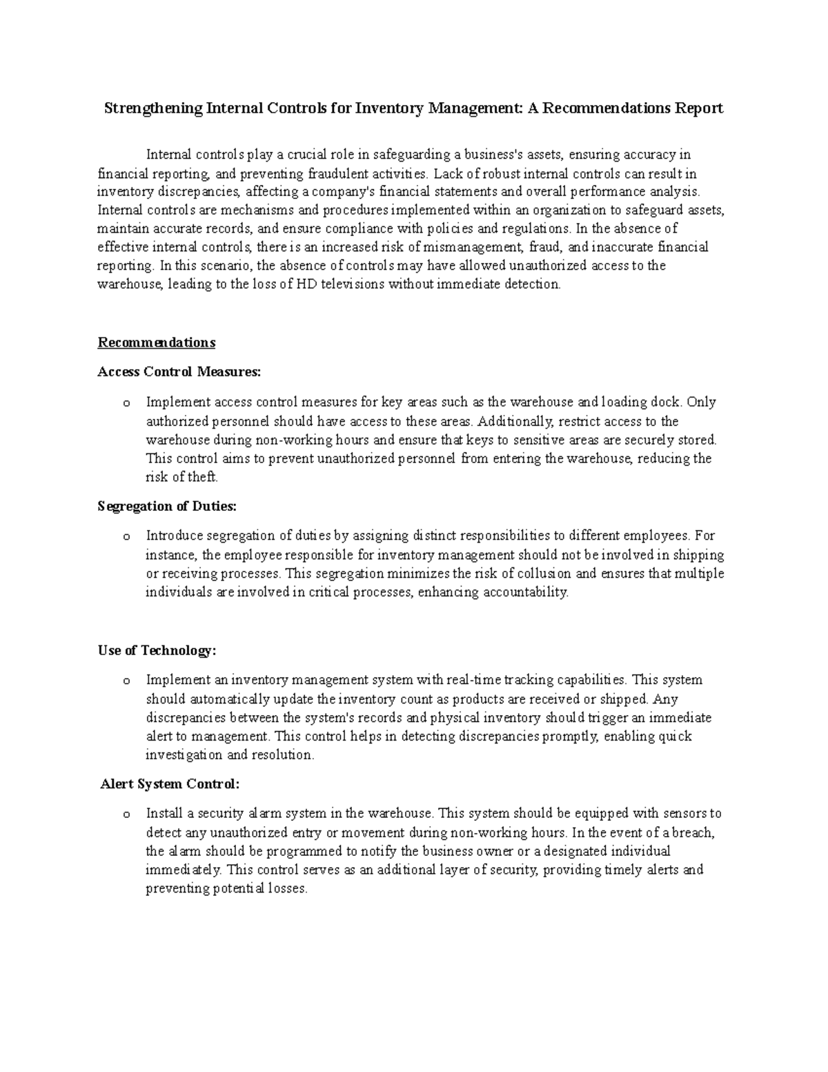 4-1 Assignment Internal Controls - Strengthening Internal Controls for ...