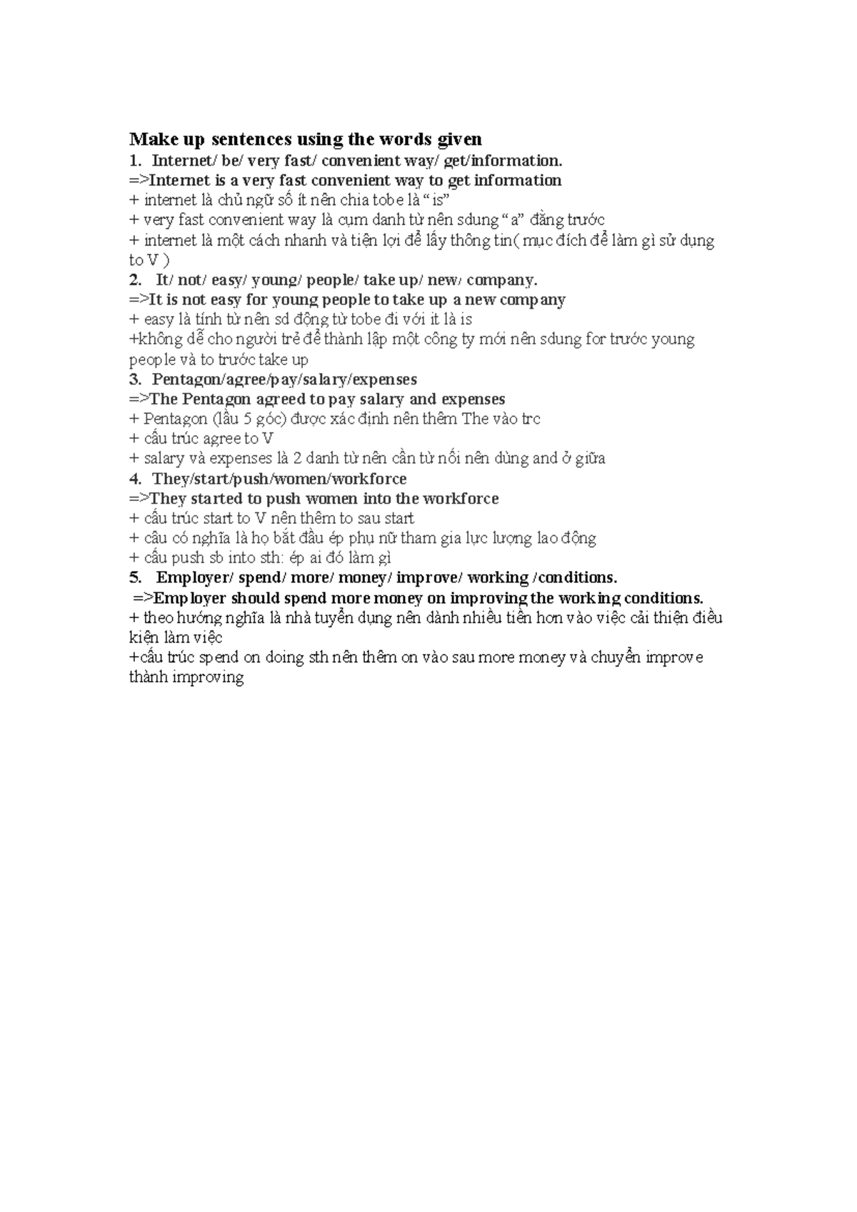 Make up sentences using the words given - Make up sentences using the ...