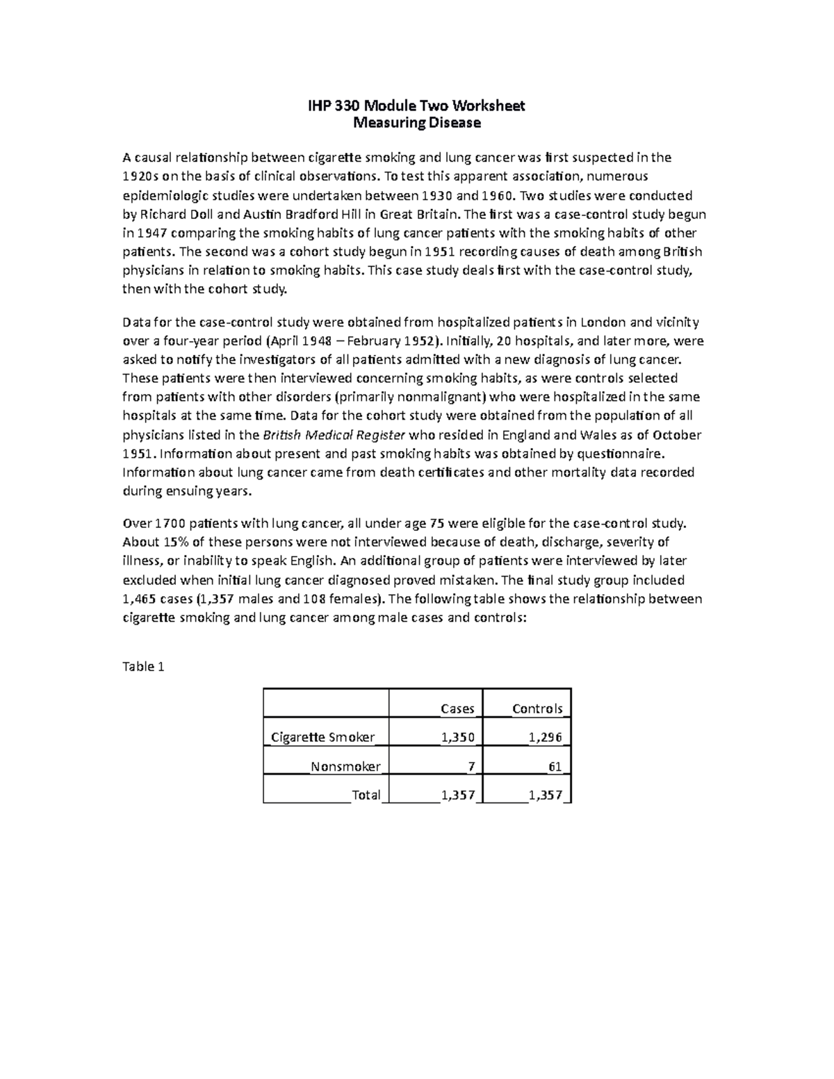 EPI - miletone - IHP 330 Module Two Worksheet Measuring Disease A ...