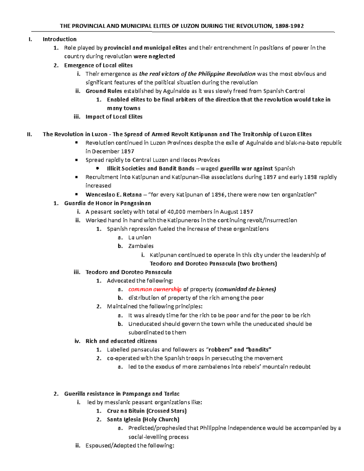 RPH Readings 5: Notes on Luzon Elites During the 1898 Revolution - Studocu