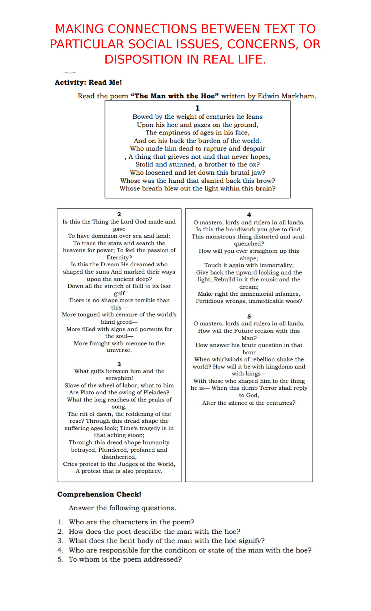 Modules English - MAKING CONNECTIONS BETWEEN TEXT TO PARTICULAR SOCIAL ...