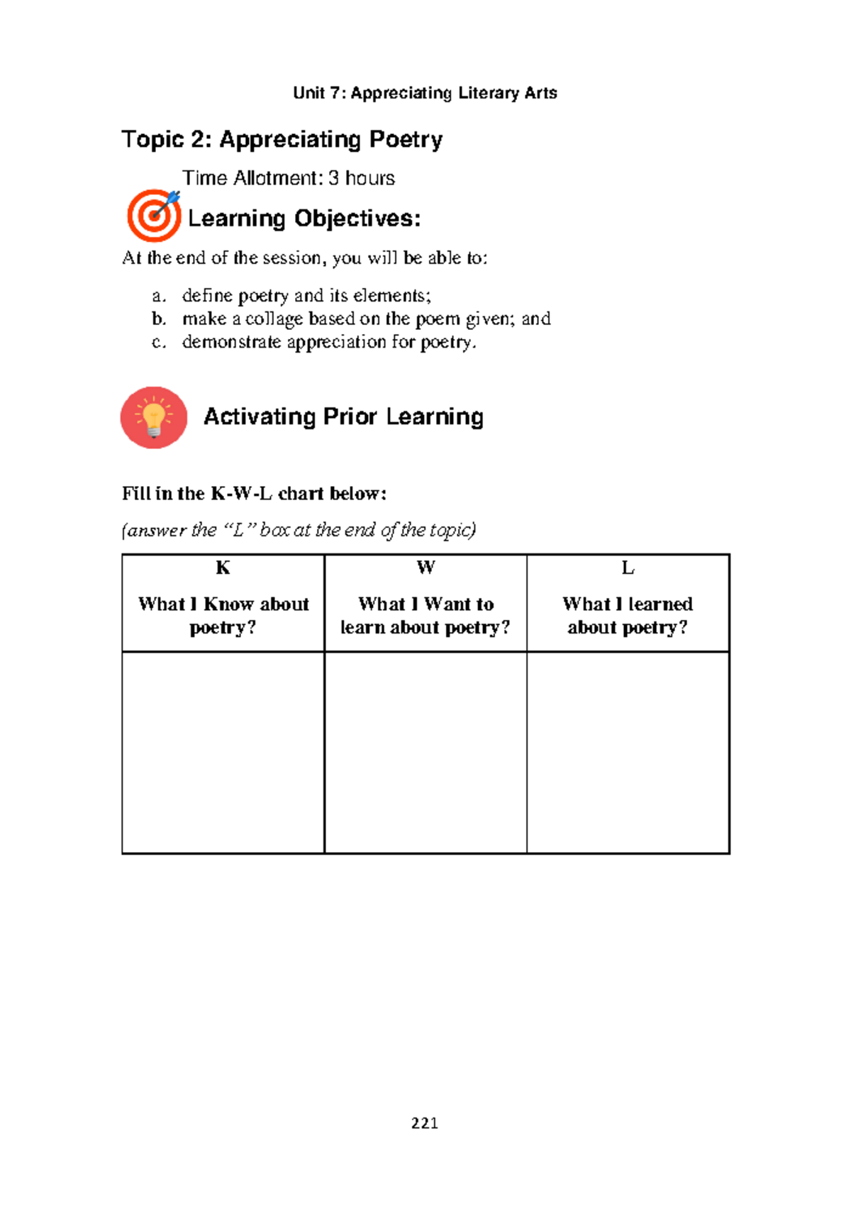 Art App - Unit 7 Part 2 - sde5hgvduj - Topic 2: Appreciating Poetry ...