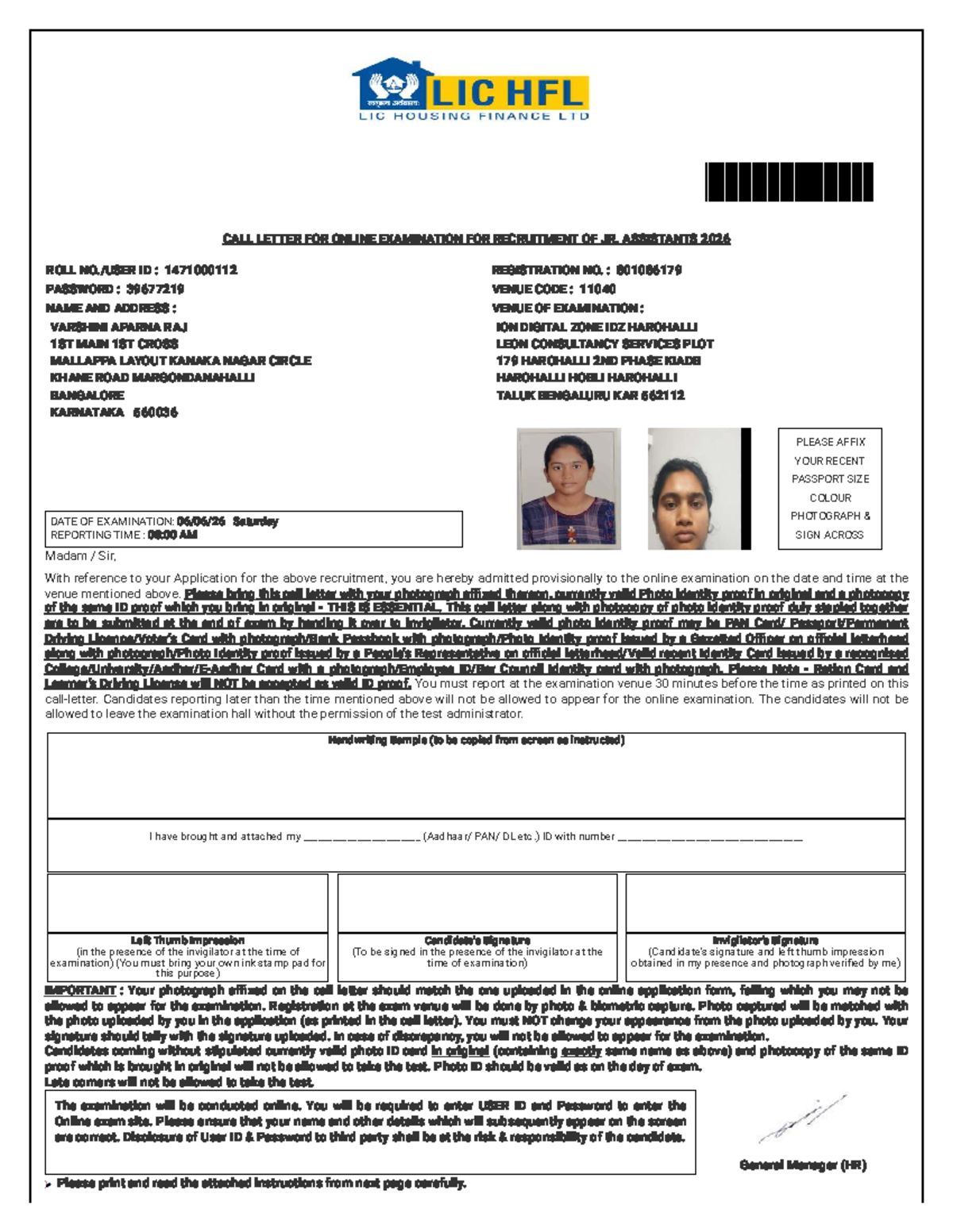 CALL LETTER FOR ONLINE EXAM - JR. ASSISTANTS 2026 - Studocu