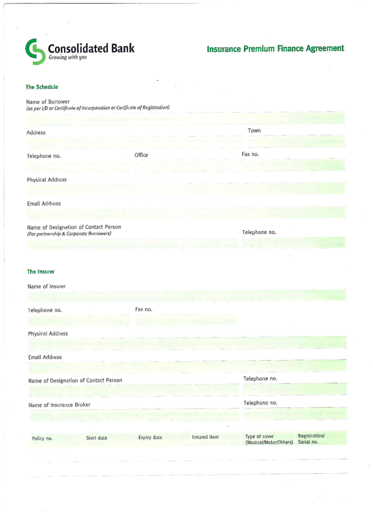 IPF Agreement FORM (2) - S Consolidated Bank Insurance Premium Finance ...