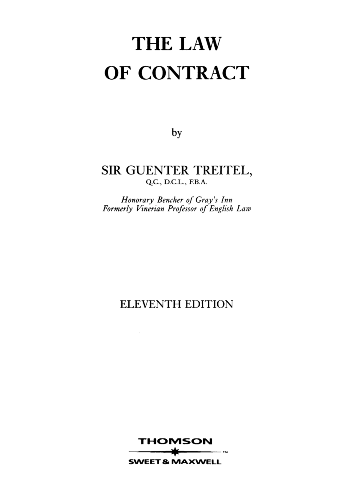 G H Treitel - Extract on Freedom of Contract (Law Text) - Studocu
