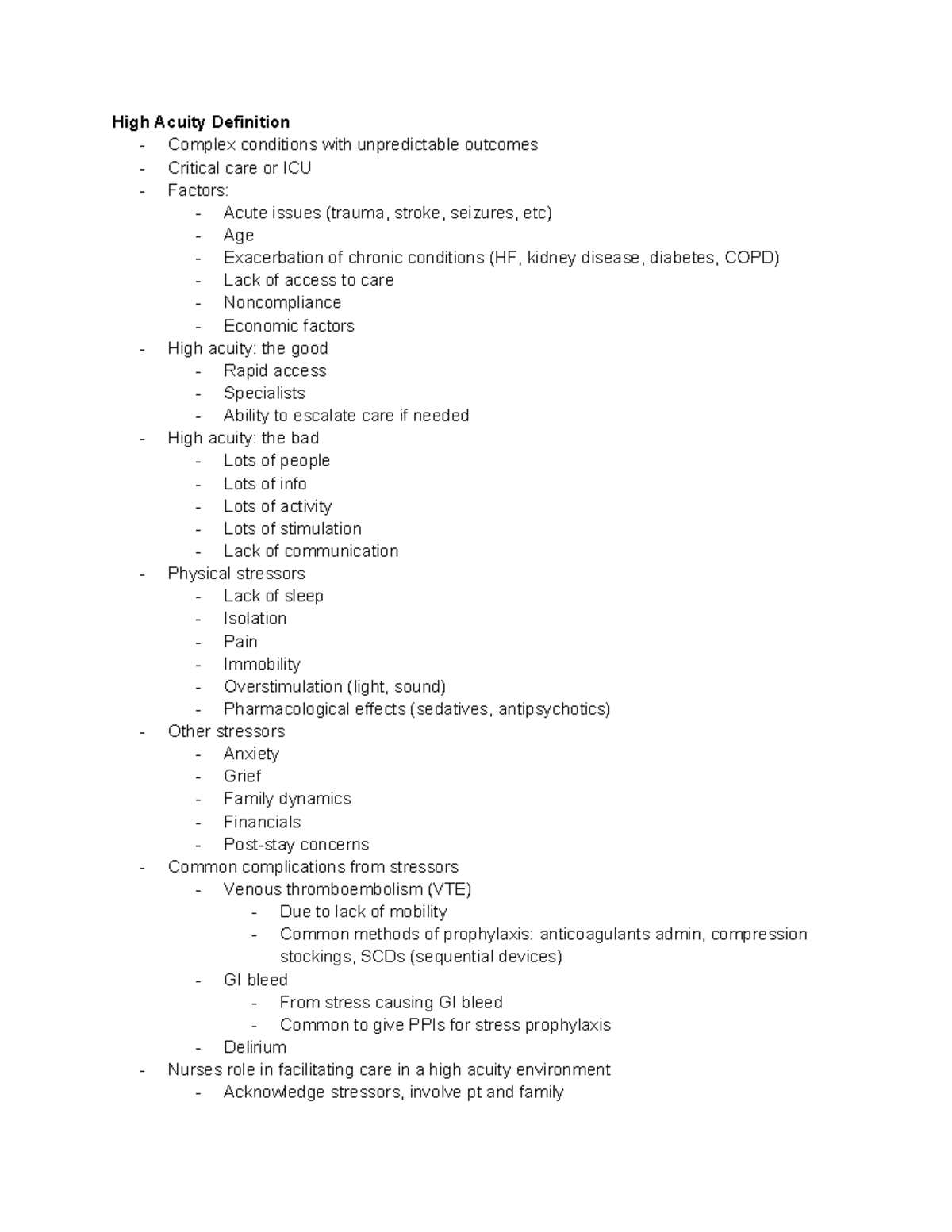 Adults II - Mod 1 - High Acuity Care Notes - Studocu