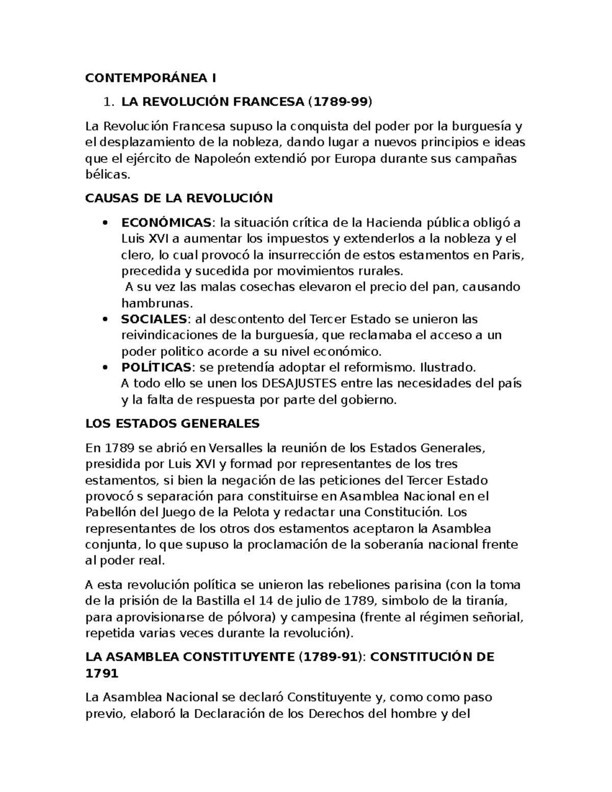 CONTEMPORÁNEA I - La Revolución Francesa: Causas y Consecuencias - Studocu