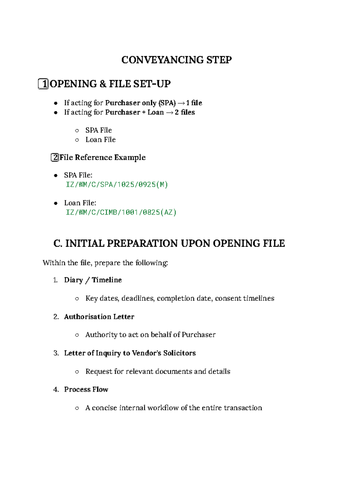 Conveyancing Steps: Opening File for Purchaser (SPA) - Studocu