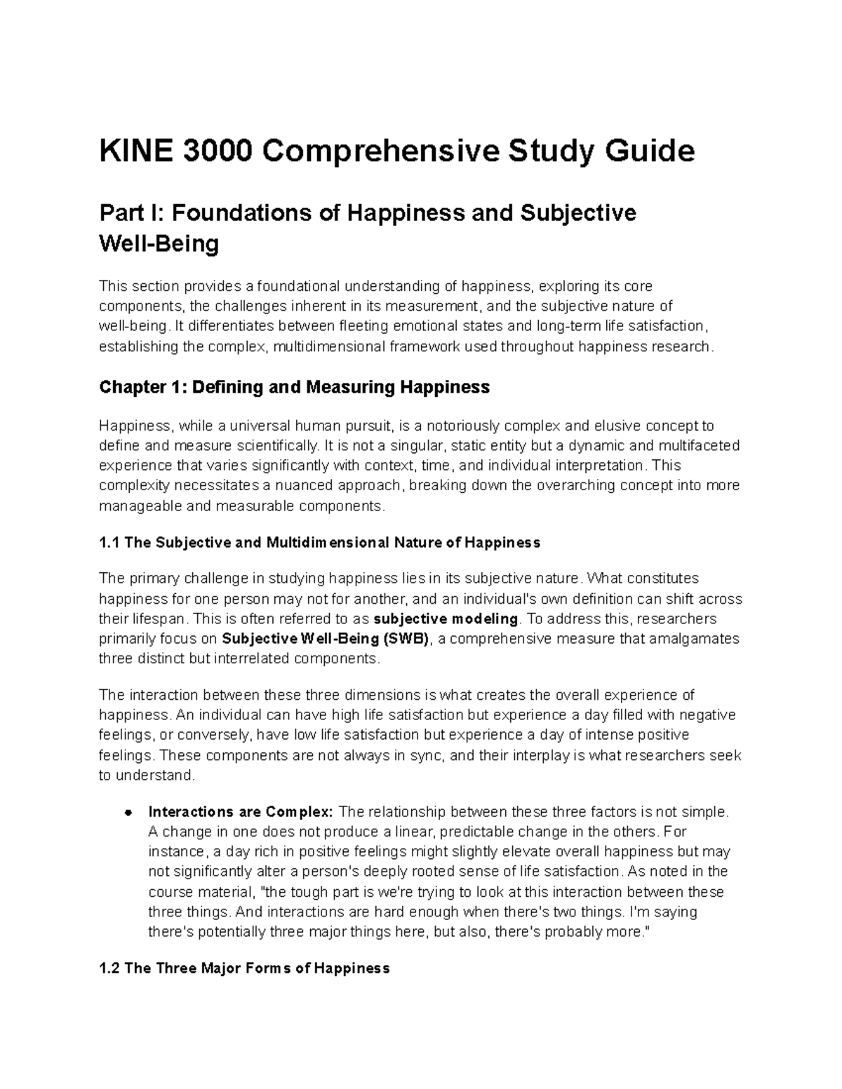KINE 3000: Comprehensive Study Guide on Happiness and Well-Being - Studocu