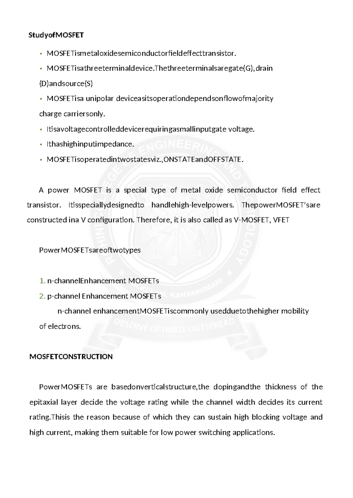 EE3591 Power Electronics: MOSFET Fundamentals and Applications - Studocu