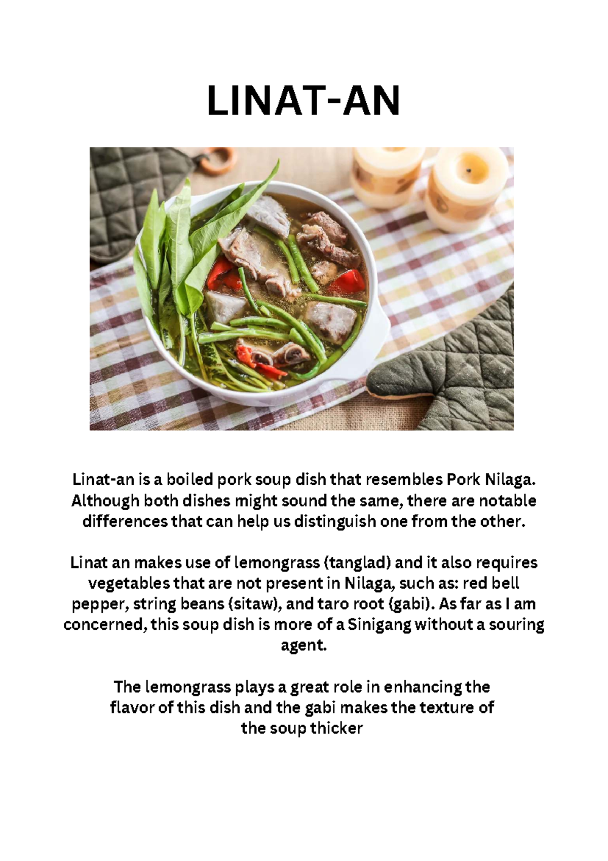 Linat-AN Soup Dish Notes: Differences from Pork Nilaga - Studocu