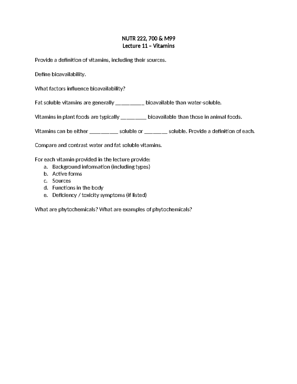 NUTR 222 Lecture 11: Understanding Vitamins and Their Bioavailability ...