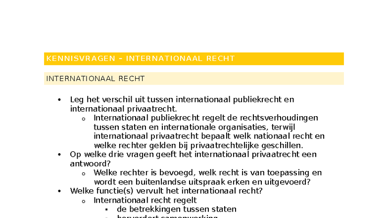 Kennisvragen Internationaal Recht: Publiekrecht vs. Privaatrecht - Studocu
