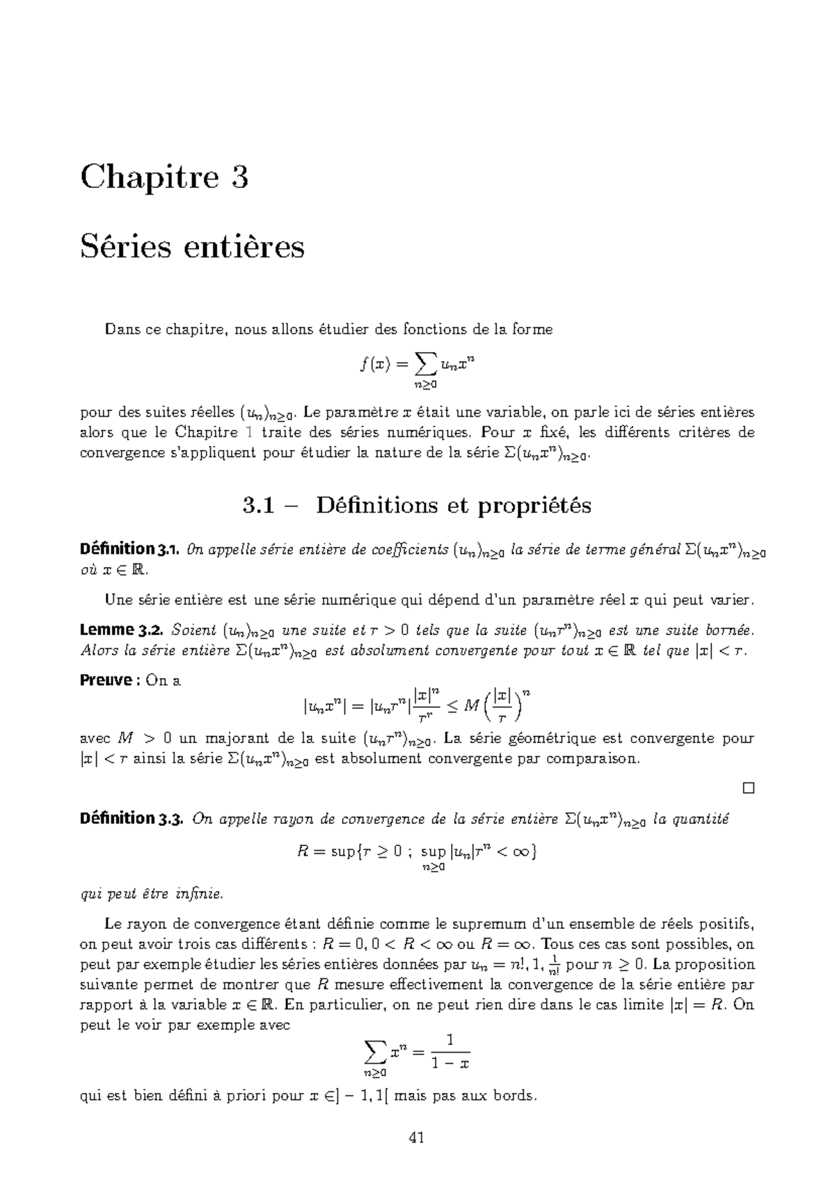 Chapitre 3 - Séries Entières et Convergence (Math 101) - Studocu