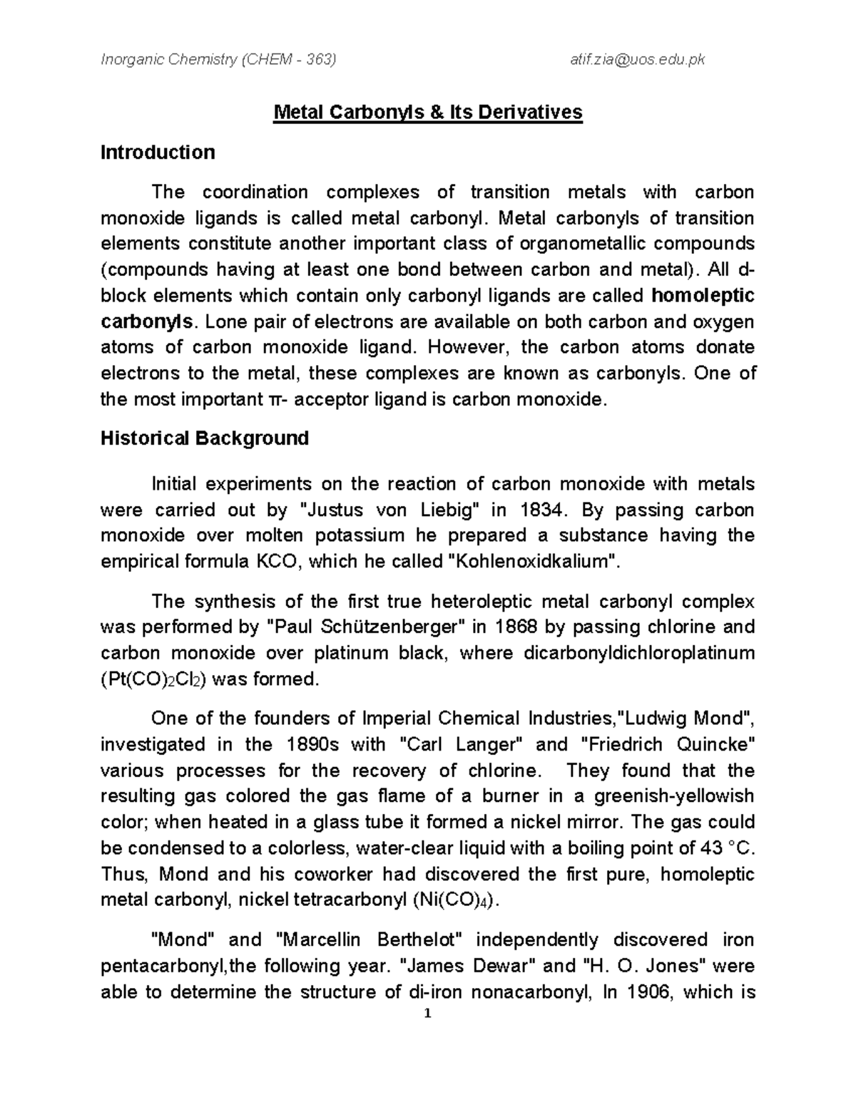 1588519934 metal carbonyls and its derivatives - Metal Carbonyls & Its ...