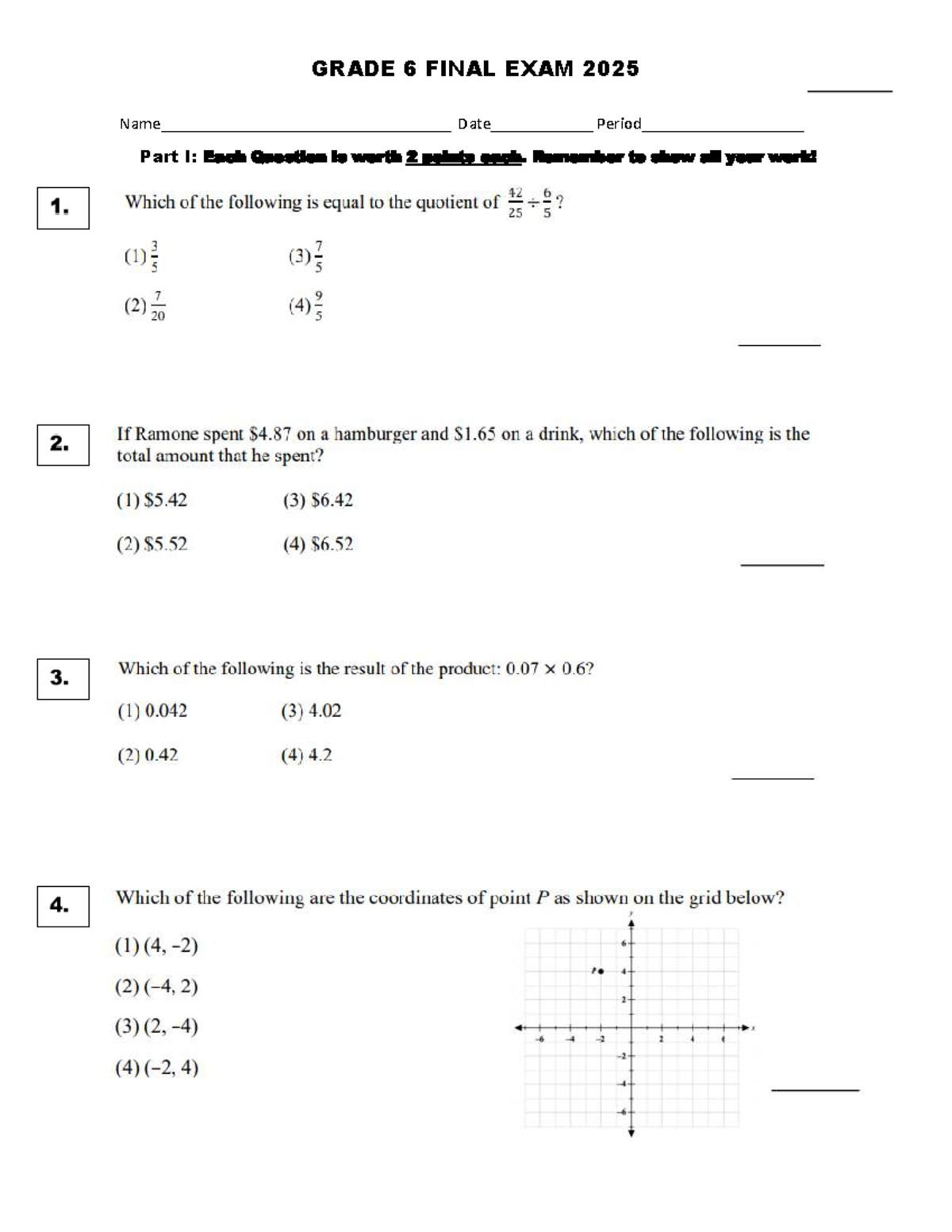 Grade 6 Final Exam 2025: Comprehensive Assessment Overview - 0144 362 ...