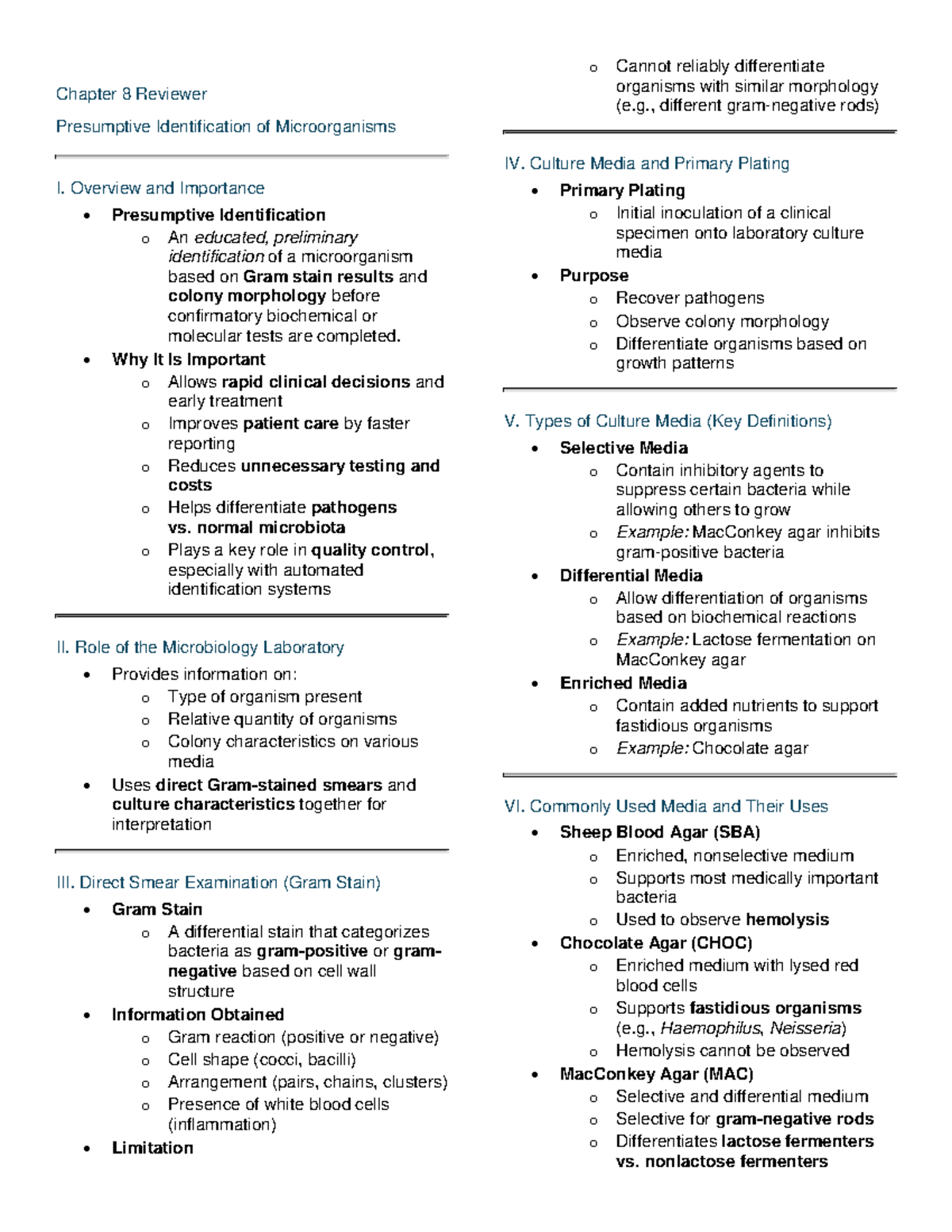 Chapter 8 Reviewer: Presumptive Identification of Microorganisms - Studocu