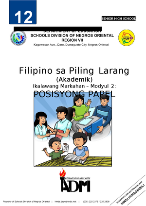 FIL-12-LA-Q2-Module 1 final - 12 SENIOR HIGH SCHOOL Filipino sa Piling ...