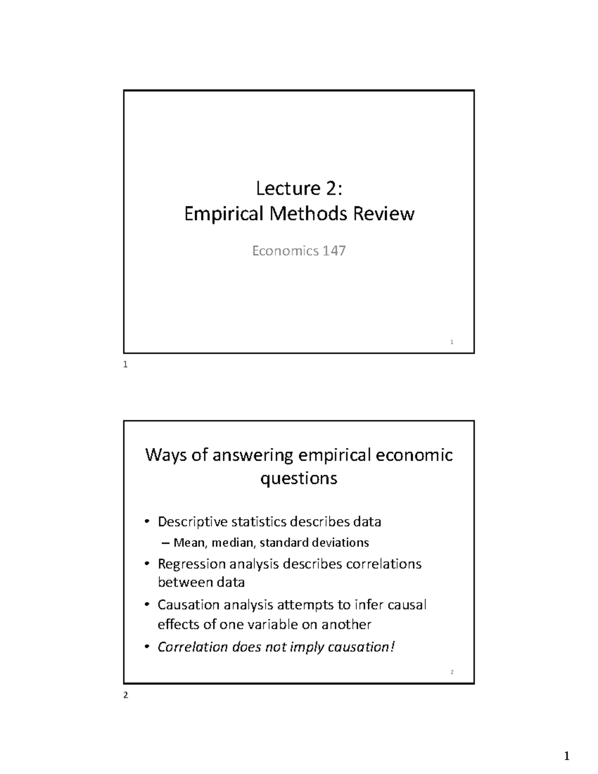 Empirical Methods Review for Economics 147 - Lecture Notes 2022 ...