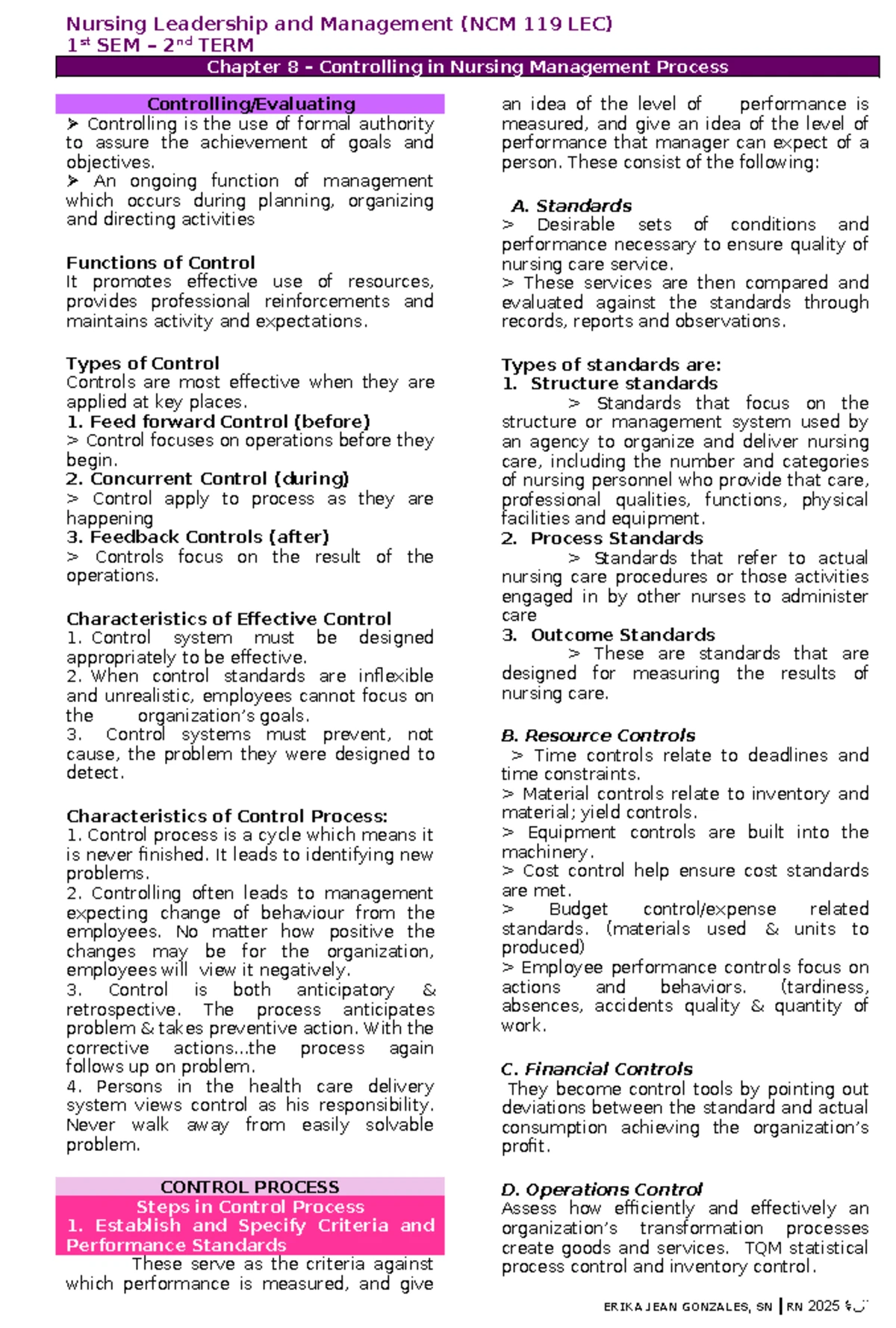 Chapter 6 – Organizing in Nursing Management Process (NUR 101) - Studocu