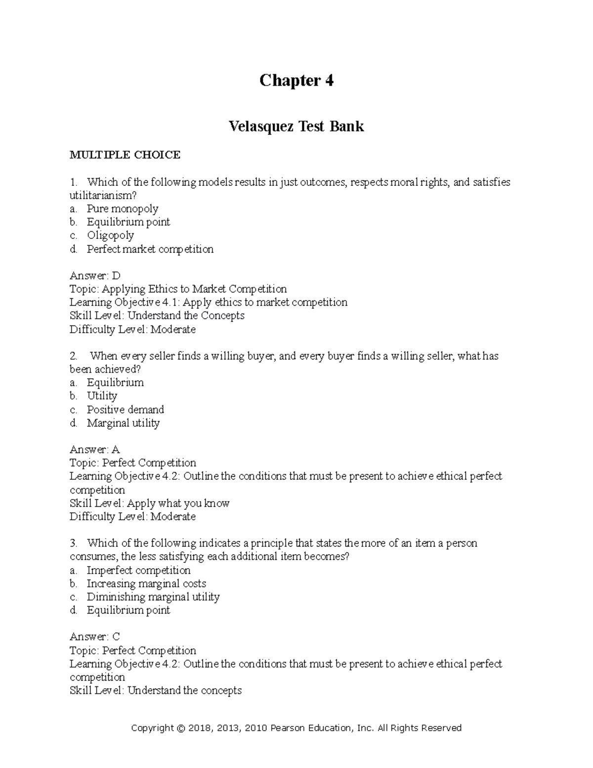 TEST BANK Chapter 4 - Chapter 4 Velasquez Test Bank MULTIPLE CHOICE ...