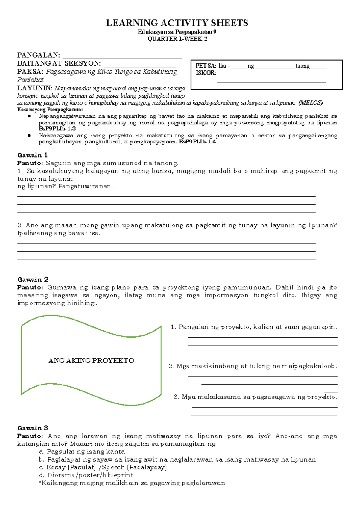 Las-week-2-q1-esp9 compress - LEARNING ACTIVITY SHEETS Edukasyon sa Pagpapakatao 9 QUARTER 1 ...