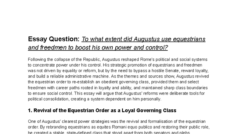 Augustus: Equestrians & Freedmen's Role in Power Consolidation Essay AC ...
