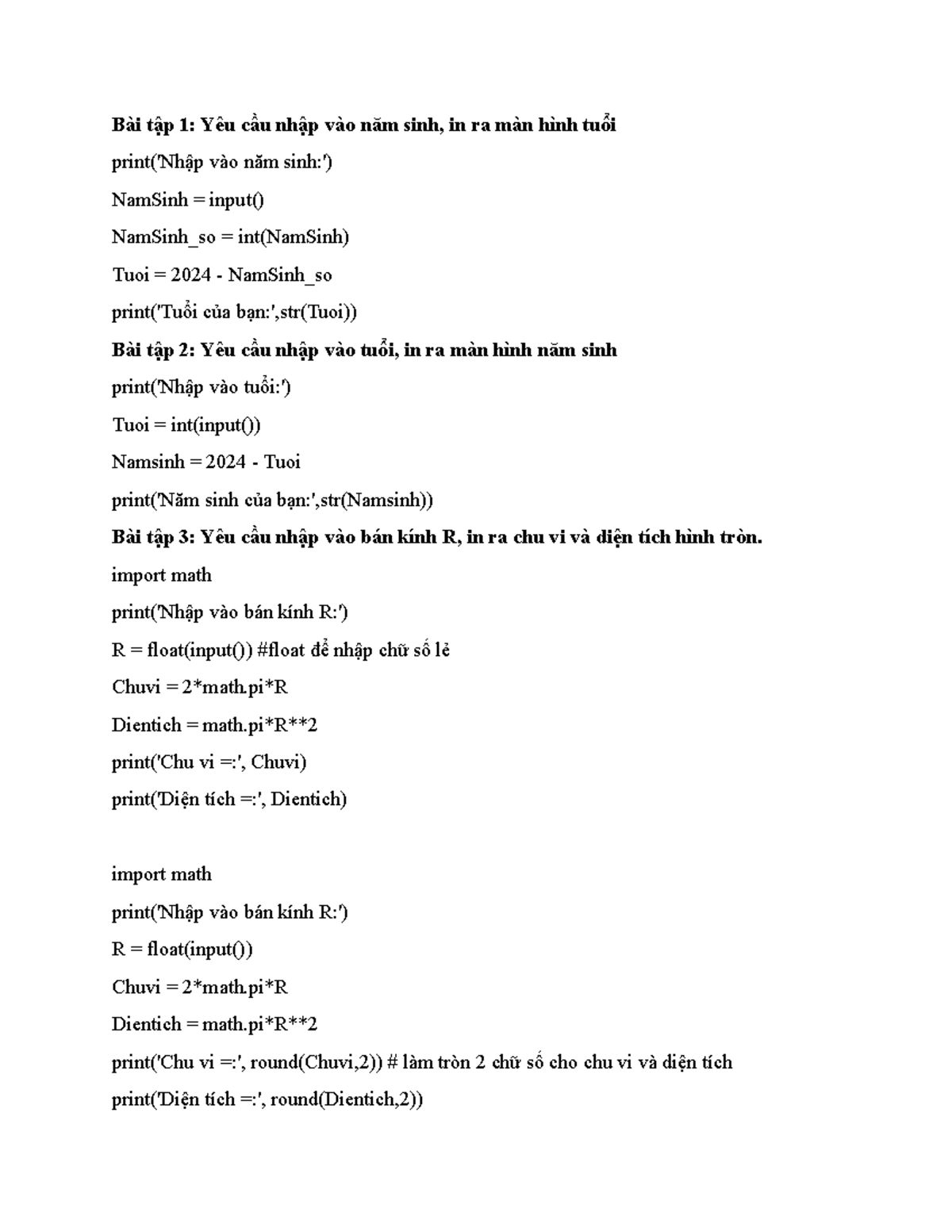 Lập trình Python: Bài Tập Căn Bản và Nâng Cao - Studocu