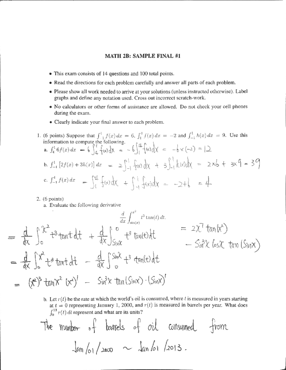 MATH 2B-Final Exam Solutions & Review - Comprehensive Answers - Studocu