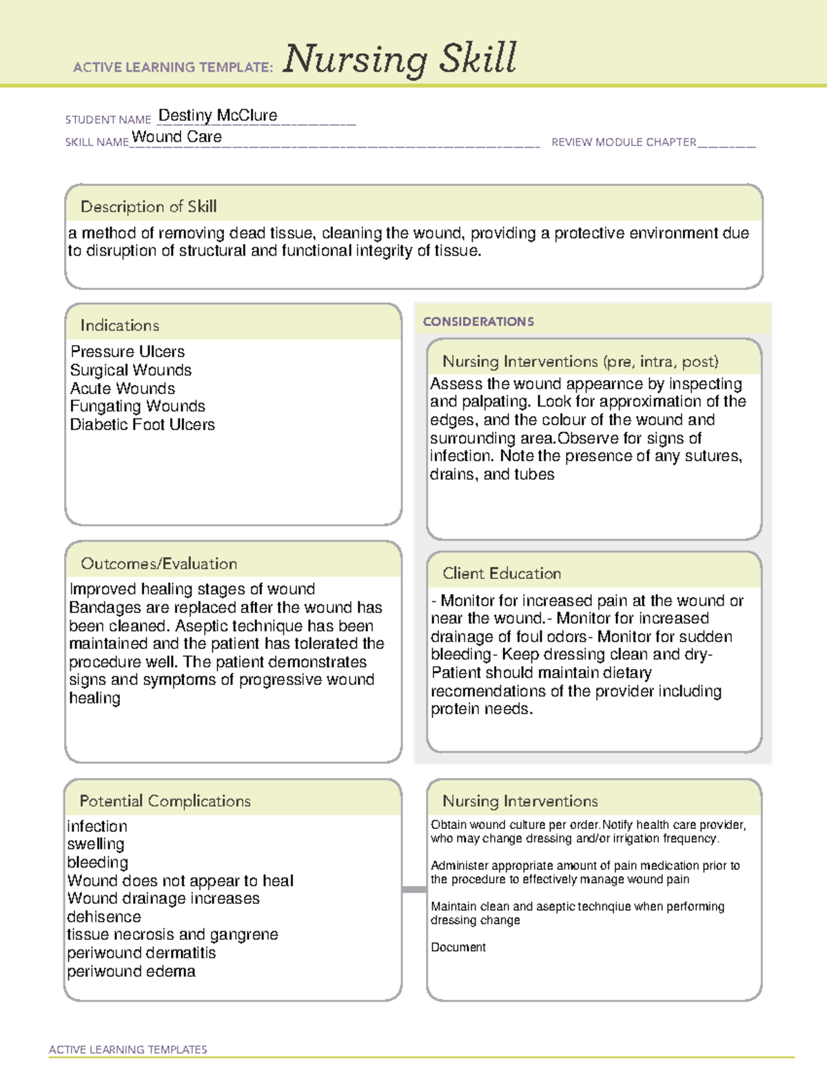 Active Learning Template: Wound Care Nursing Skill Guide - Studocu