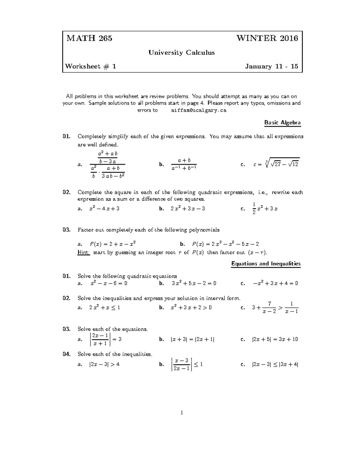MATH 265 WINTER 2016 - Practice Exam Questions & Solutions for ...