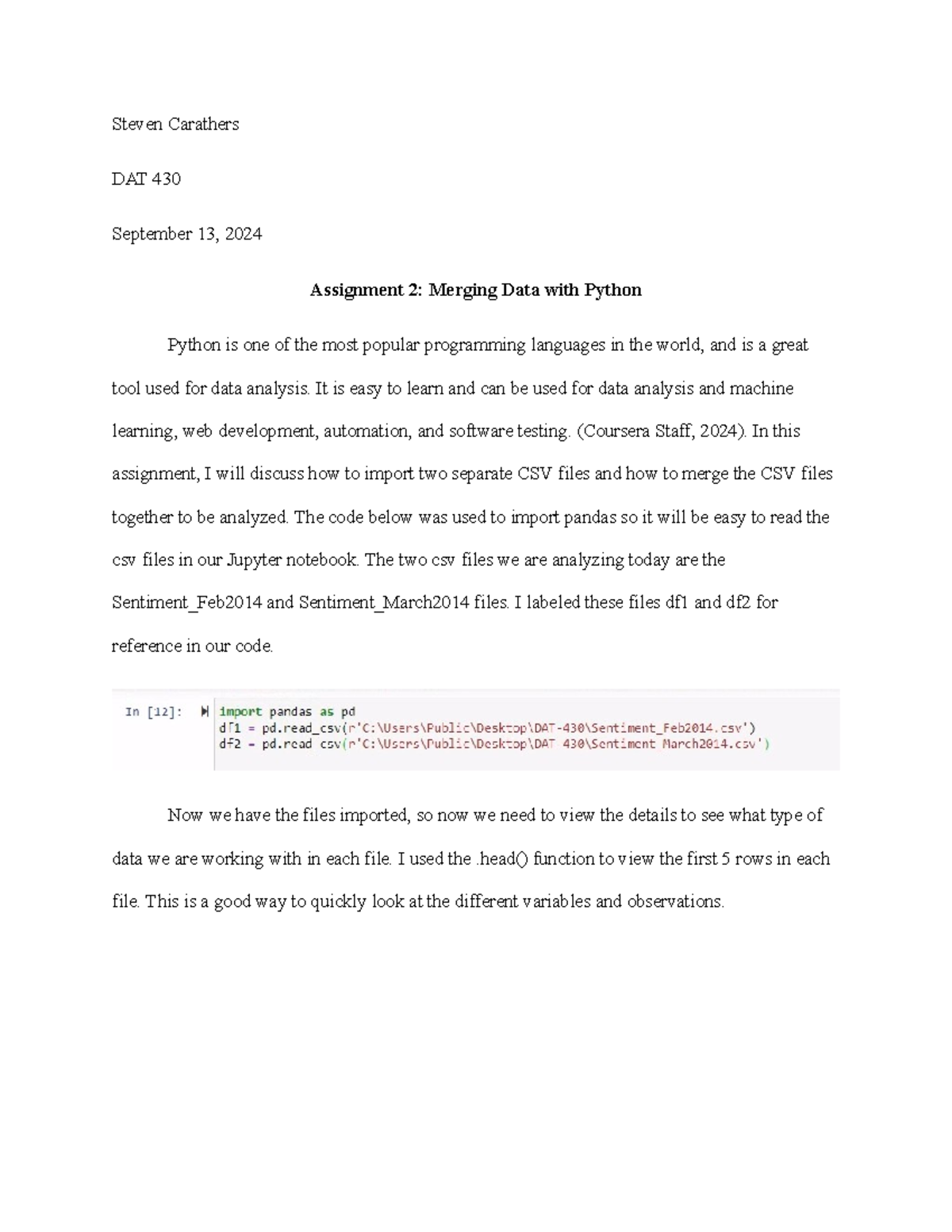 DAT 430 Assignment 2 - Effective Methods for Merging Data with Python - Studocu