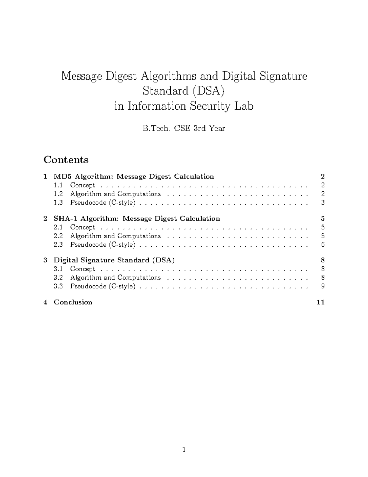 MD5, SHA-1, and DSA Algorithms in Info Sec Lab B.Tech CSE 3rd Year ...