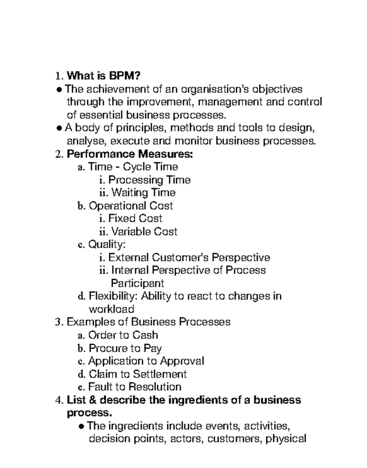 BPM Process Management Review: Past Paper Questions and Insights - Studocu