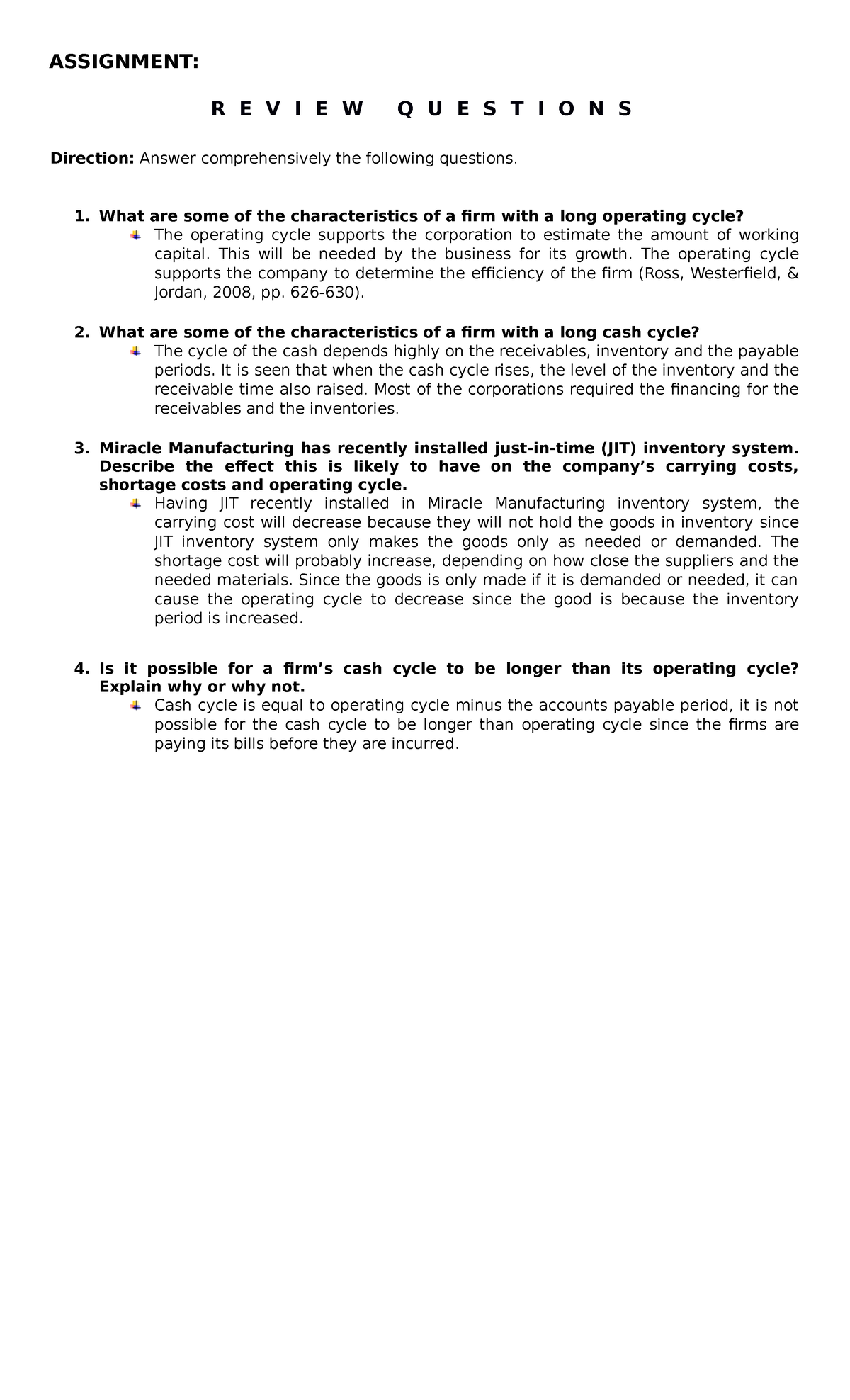 Finance Module 4 Assignment - ASSIGNMENT: R E V I E W Q U E S T I O N S ...