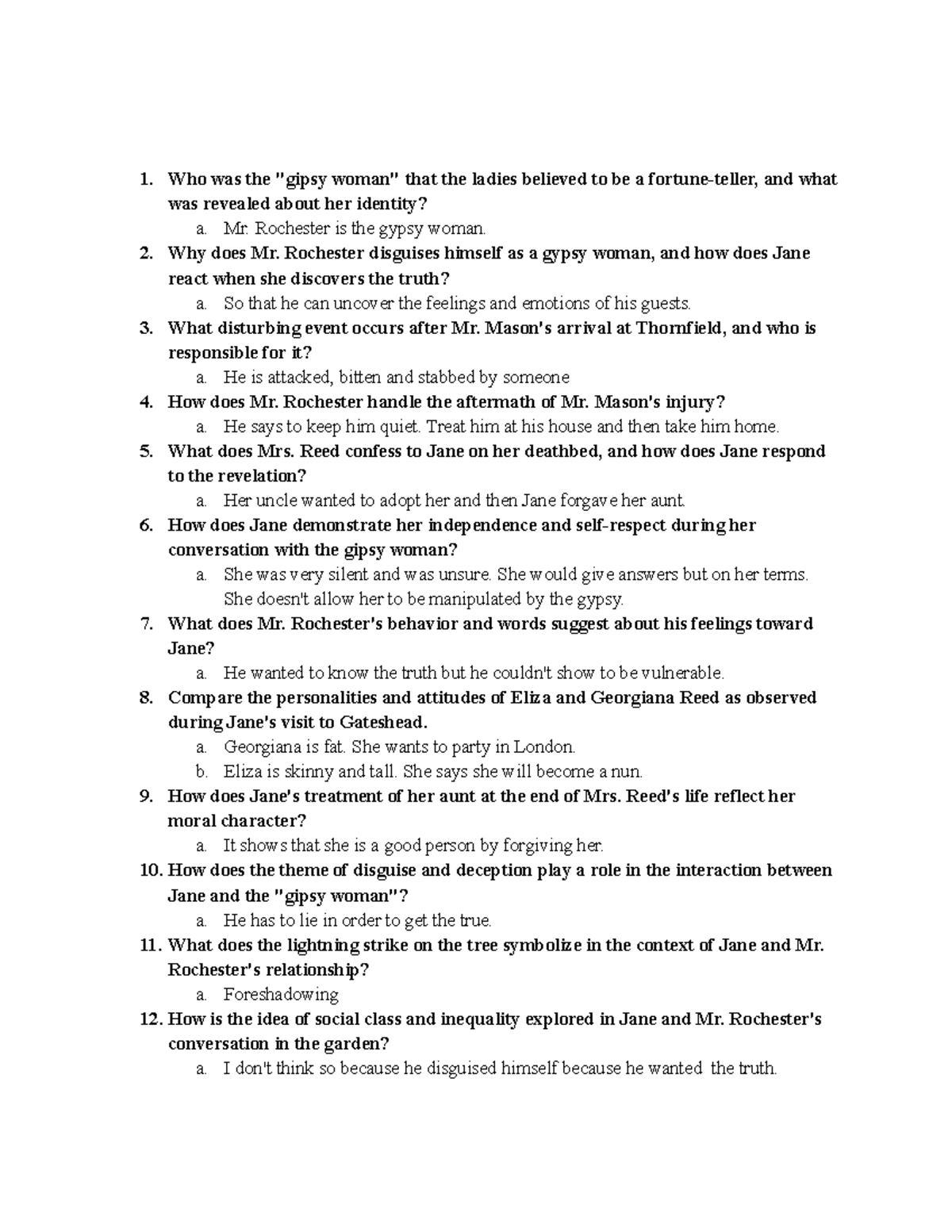 ENG 101 Jane Eyre: Critical Questions & Analysis Guide - Studocu