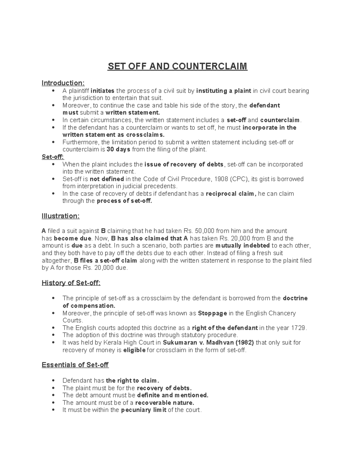 Revised Title for Assignments: Civil Procedure Code 1908: Set Off ...