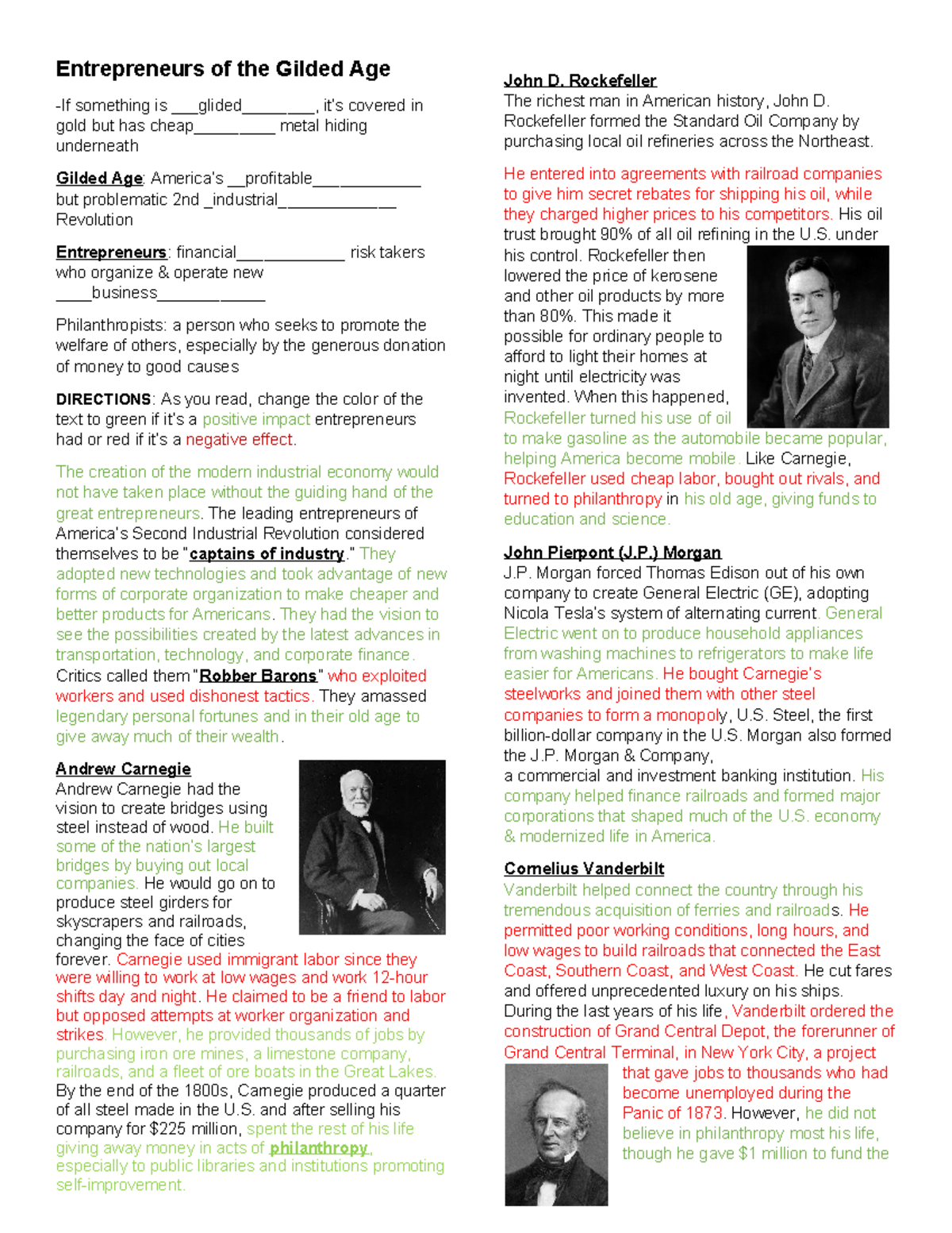 Entrepreneurs in the Gilded Age: Impact and Legacy Analysis - Studocu