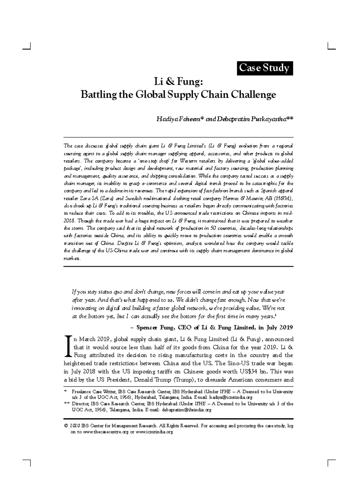 Case Study: Li Fung's Global Supply Chain Challenges and Adaptations ...