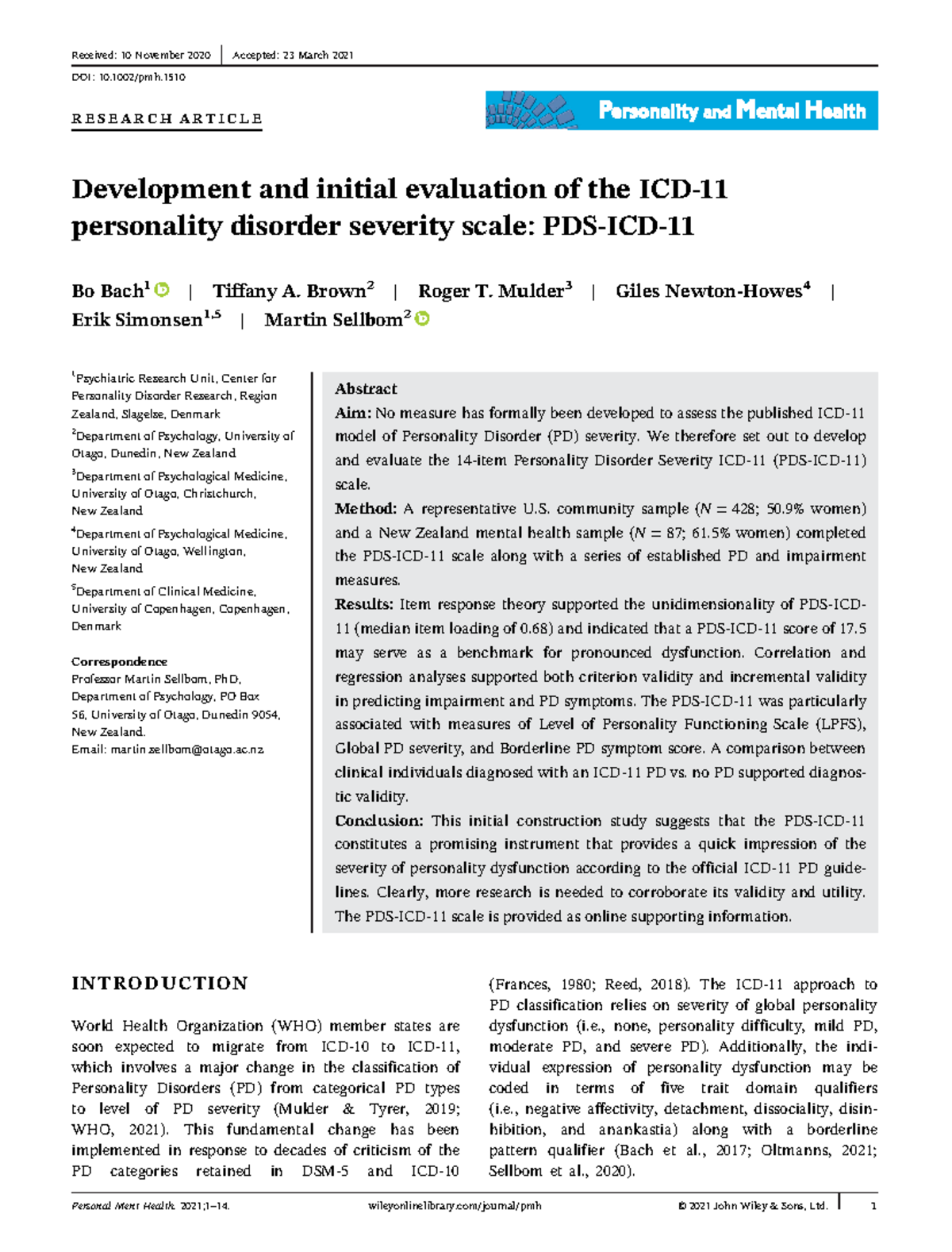 Bach et al. 2021 Development and initial evaluation of the ICD 11 ...