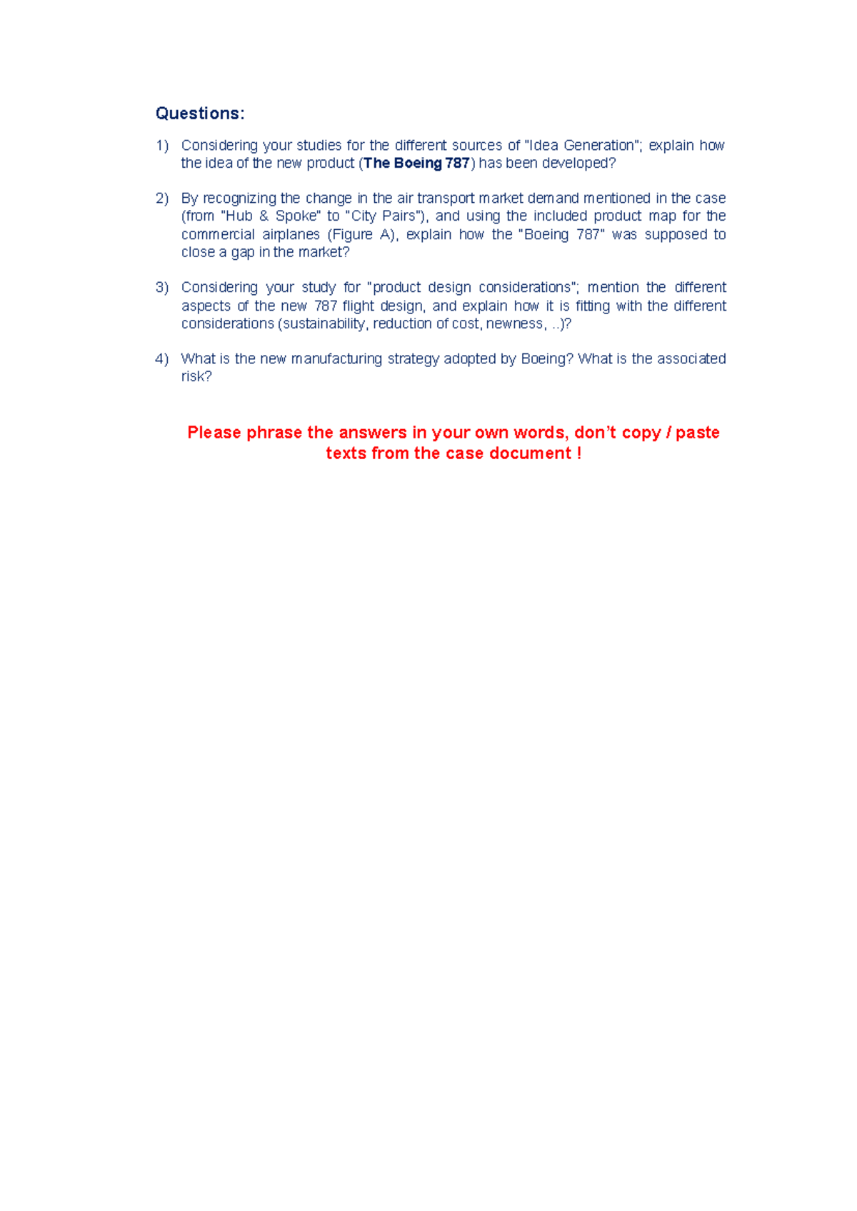 Boeing 7E7 Case Study Answers: Idea Generation & Design Considerations ...