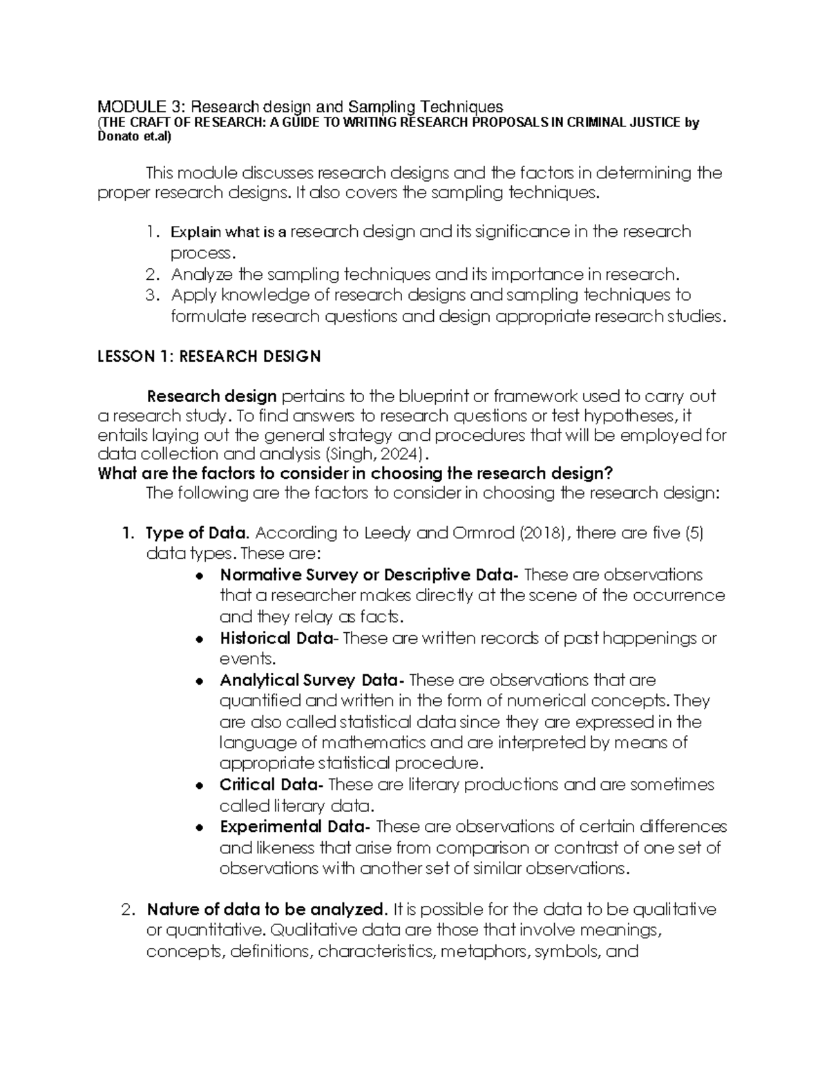 MODULE 3: Research Design & Sampling Techniques in Criminal Justice - Studocu