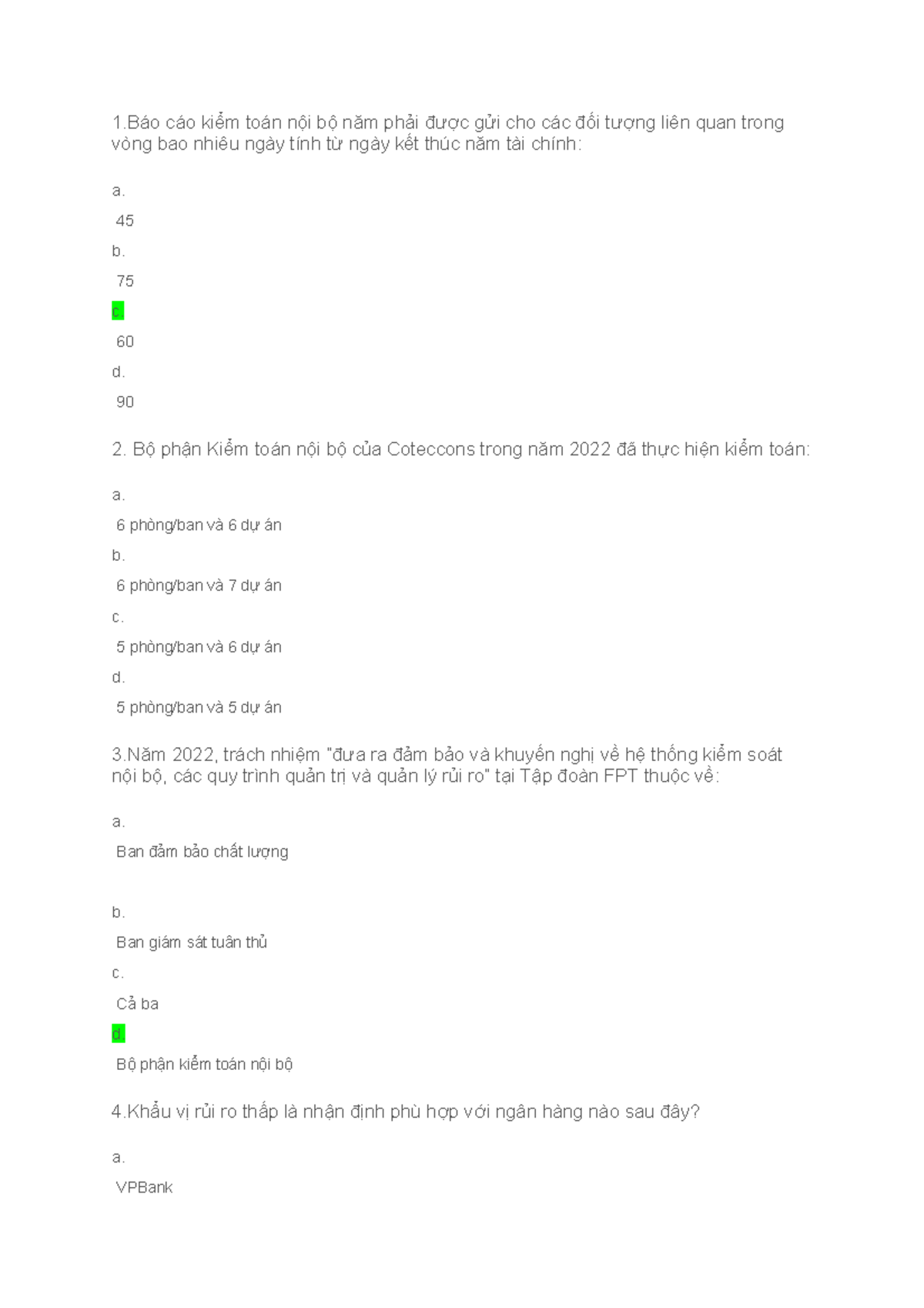 Trắc nghiệm giữa kỳ KTNB - Audit Concepts and Practices 2022 - Studocu