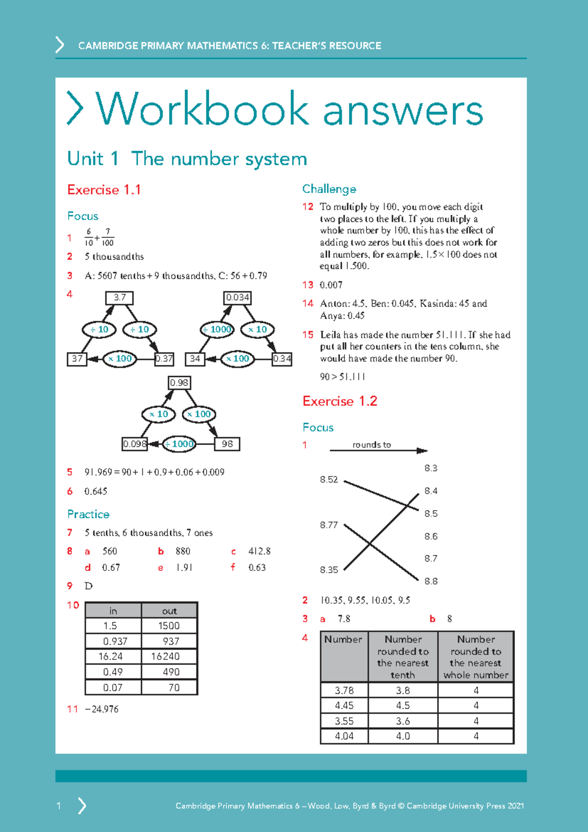 CAMBRIDGE PRIMARY MATHEMATICS 6: RESOURCE Workbook Practice Answers ...
