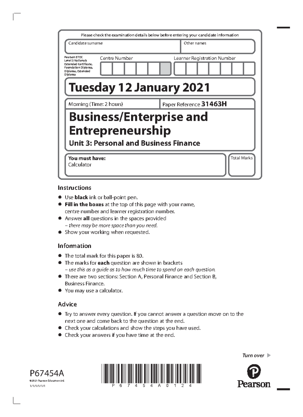 Business PAST Paper 2021 - P67454A0124 P67454A ©2021 Pearson Education ...